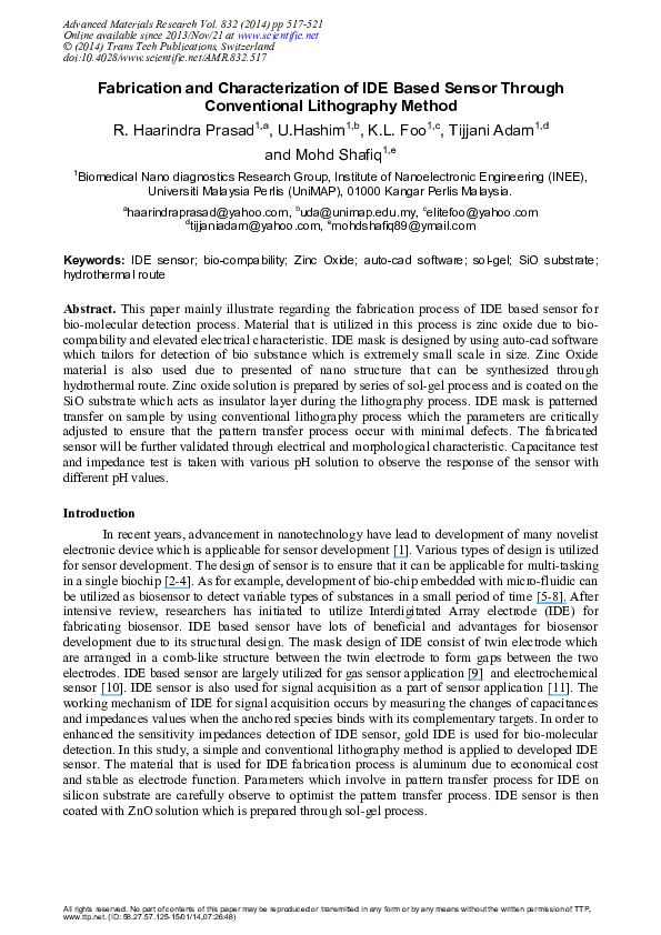 (PDF) Fabrication and Characterization of IDE Based Sensor through ...