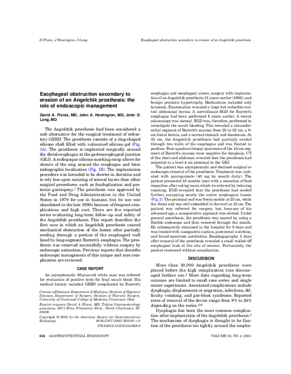 (PDF) Esophageal obstruction secondary to erosion of an Angelchik ...