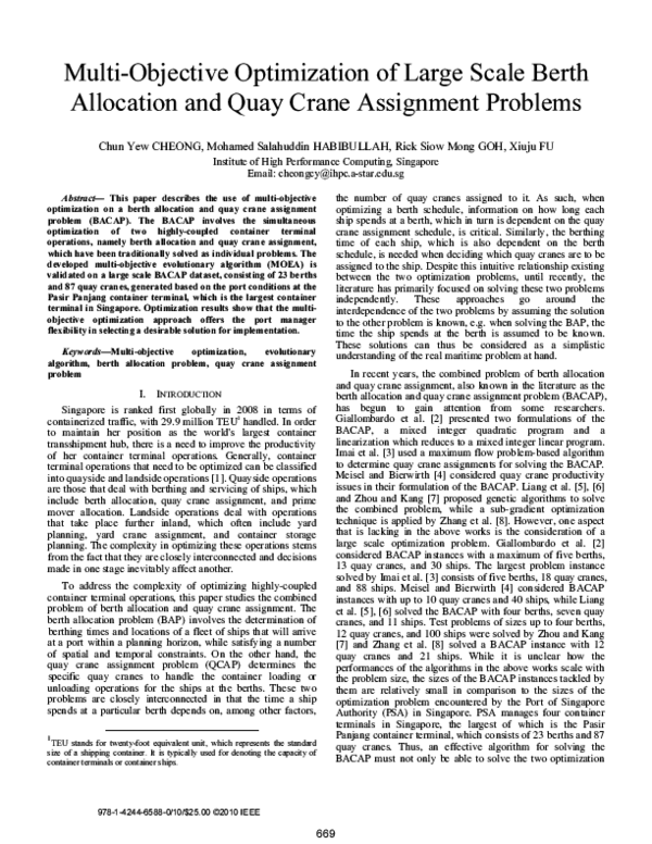 Pdf Multi Objective Optimization Of Large Scale Berth Allocation And