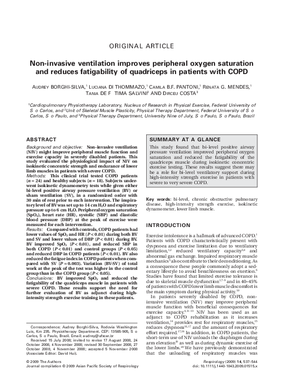 (PDF) Non‐invasive ventilation improves peripheral oxygen saturation ...