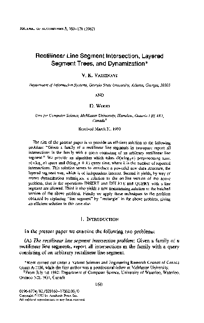 (PDF) Rectilinear line segment intersection, layered segment trees, and dynamization* 1
