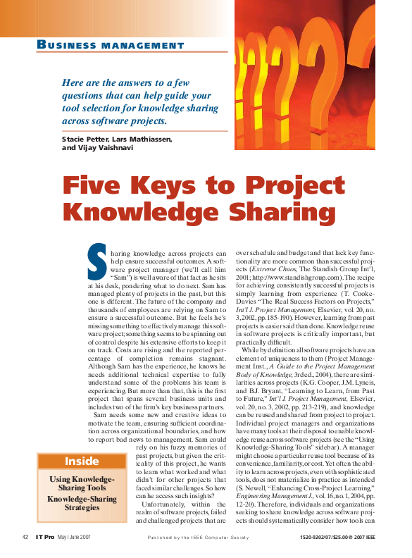 (PDF) Five keys to project knowledge sharing