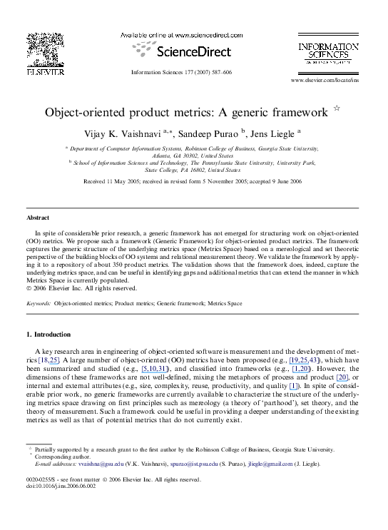 Pdf Object Oriented Product Metrics A Generic Framework