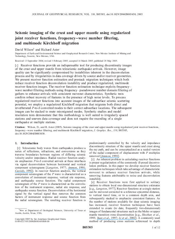Pdf Seismic Imaging Of The Crust And Upper Mantle Using Regularized Joint Receiver Functions