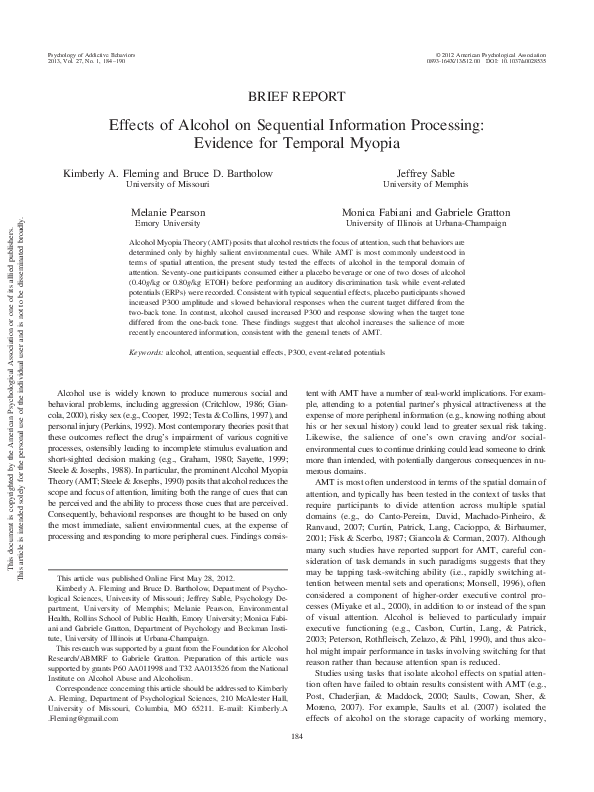 (PDF) Effects of Alcohol on Sequential Information Processing: Evidence ...