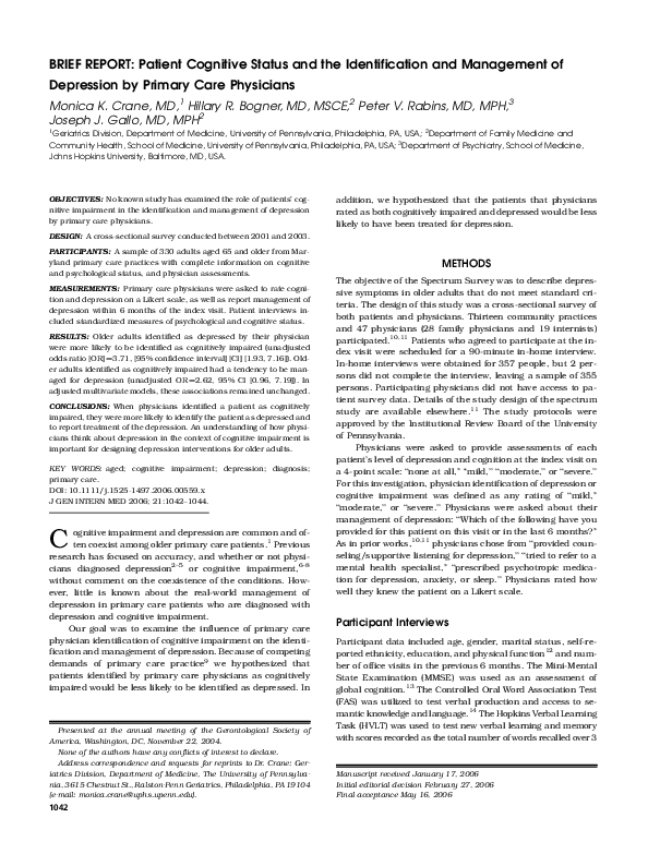 (PDF) Brief report: patient cognitive status and the identification and ...