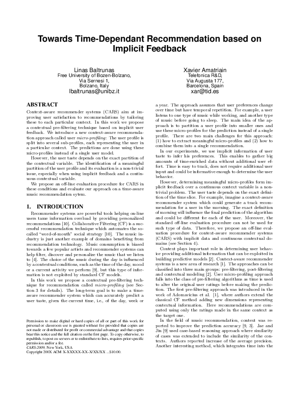 (PDF) Towards time-dependant recommendation based on implicit feedback