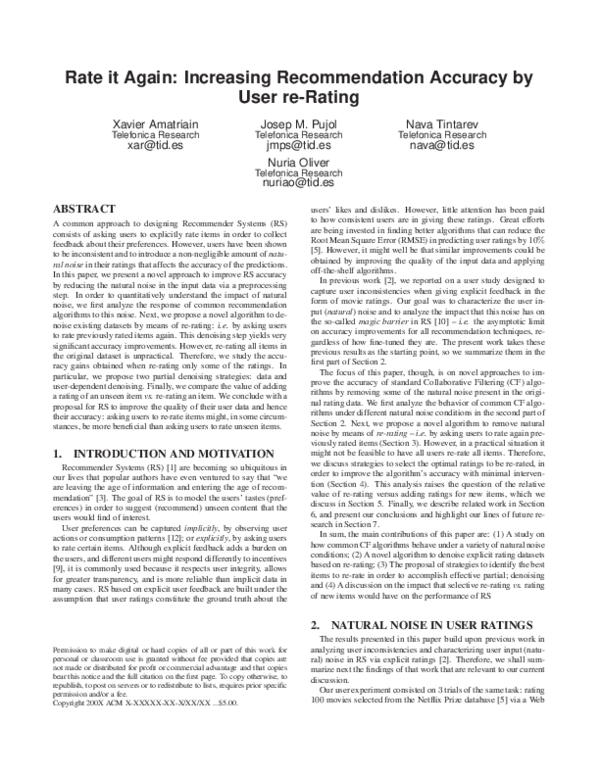 (PDF) Rate it again: increasing recommendation accuracy by user re-rating