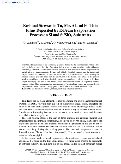 (PDF) Residual Stresses in Ta, Mo, Al and Pd Thin Films Deposited by E‐Beam Evaporation Process ...