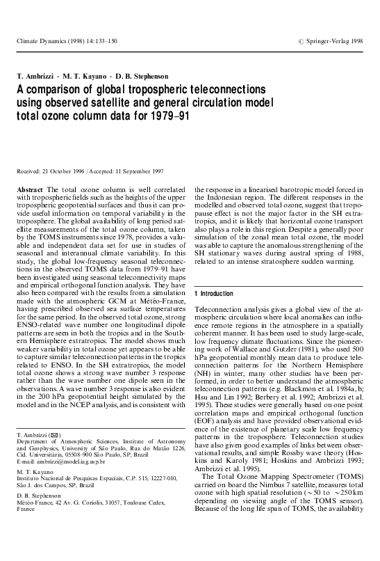 (PDF) A comparison of global tropospheric teleconnections using ...