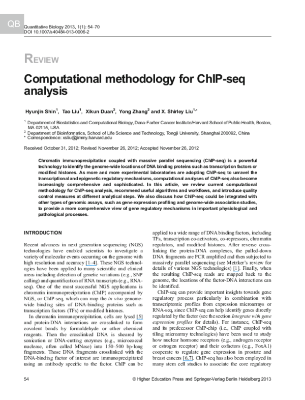 (PDF) Computational methodology for ChIP-seq analysis