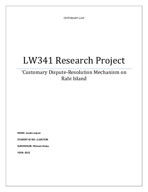 (PDF) LW341 Research Project 'Customary Dispute-Resolution Mechanism on ...