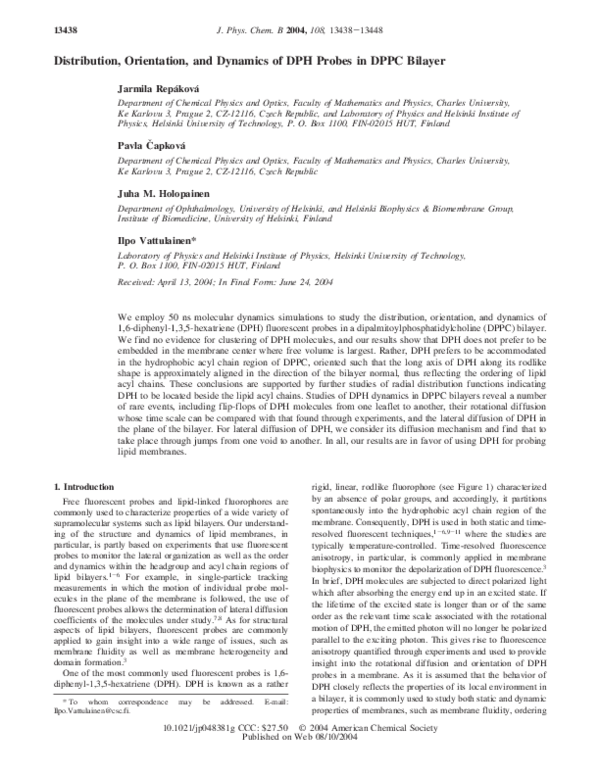 (PDF) Distribution, Orientation, and Dynamics of DPH Probes in DPPC Bilayer