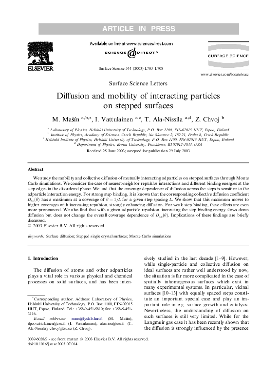 (PDF) Diffusion and mobility of interacting particles on stepped ...