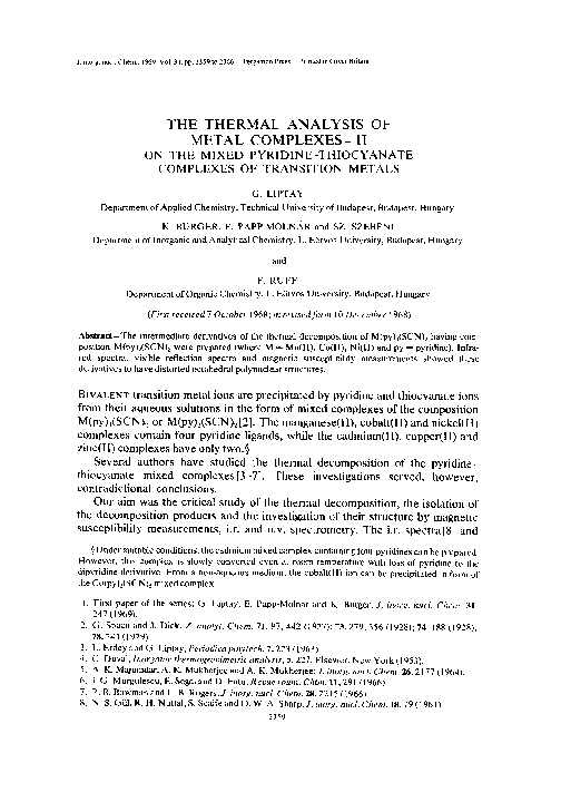 (PDF) THE THERMAL ANALYSIS OF METAL COMPLEXES- II ON THE MIXED PYRIDINE ...