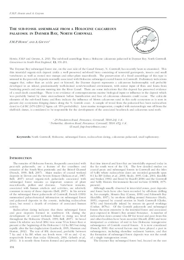 (PDF) The sub-fossil assemblage from a Holocene calcareous palaeosol in ...