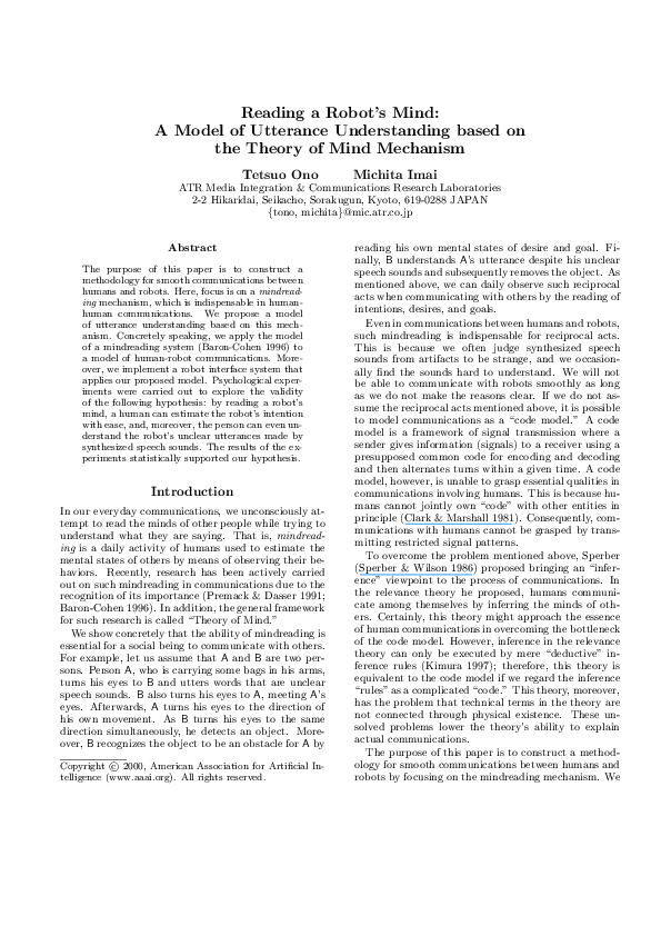 (PDF) Reading a robot's mind: a model of utterance understanding based ...