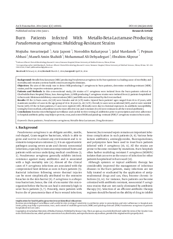 (PDF) Prevalence of beta lactamase producing species of pseudomonas and ...