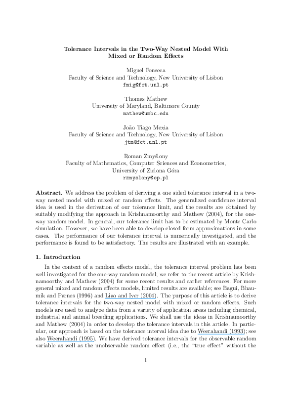 (PDF) Tolerance intervals in a two-way nested model with mixed or random effects