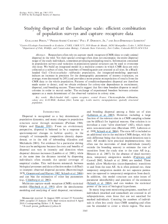 (PDF) Studying dispersal at the landscape scale: efficient combination of population surveys and ...