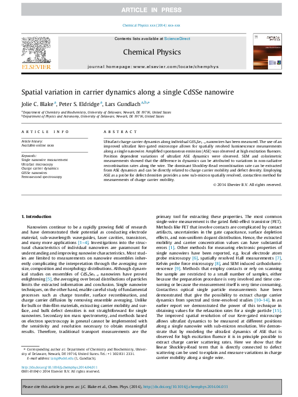 (PDF) Spatial variation in carrier dynamics along a single CdSSe nanowire