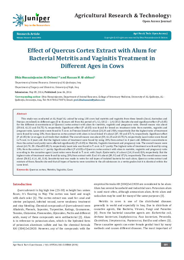 (PDF) Effect of Quercus Cortex Extract with Alum for Bacterial Metritis ...