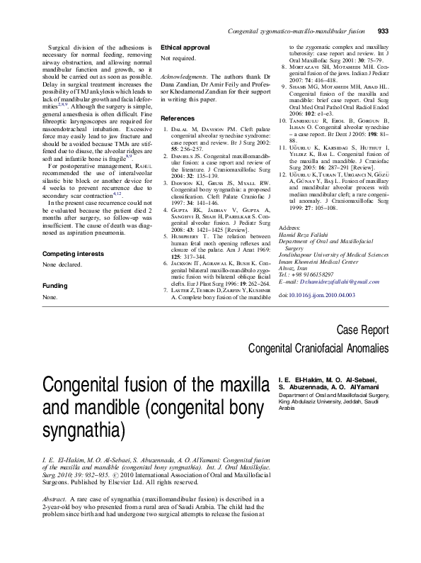 (PDF) Congenital fusion of the maxilla and mandible (congenital bony ...