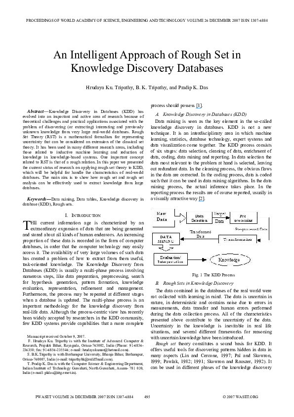(PDF) An Intelligent Approach of Rough Set in Knowledge Discovery Databases
