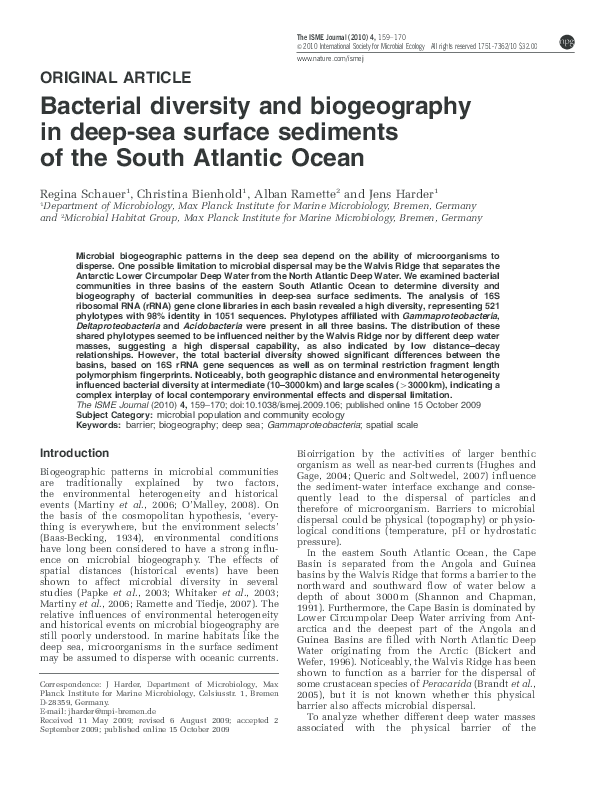 (PDF) Bacterial diversity and biogeography in deep-sea surface sediments of the South Atlantic Ocean