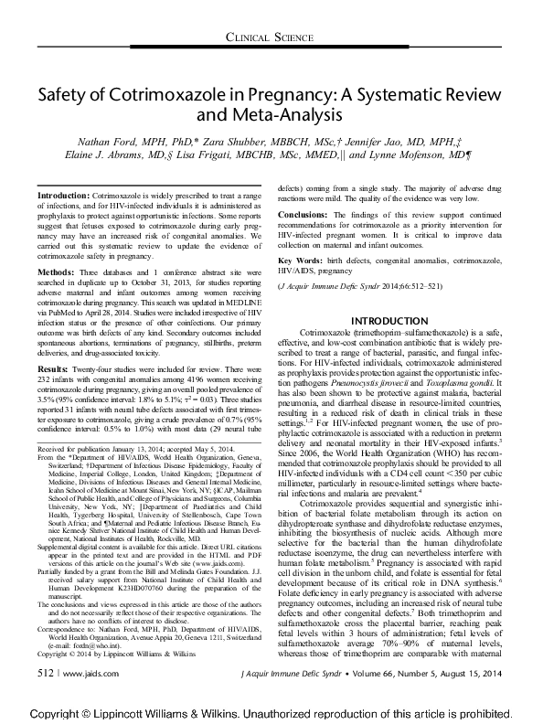 (PDF) Safety of Cotrimoxazole in Pregnancy
