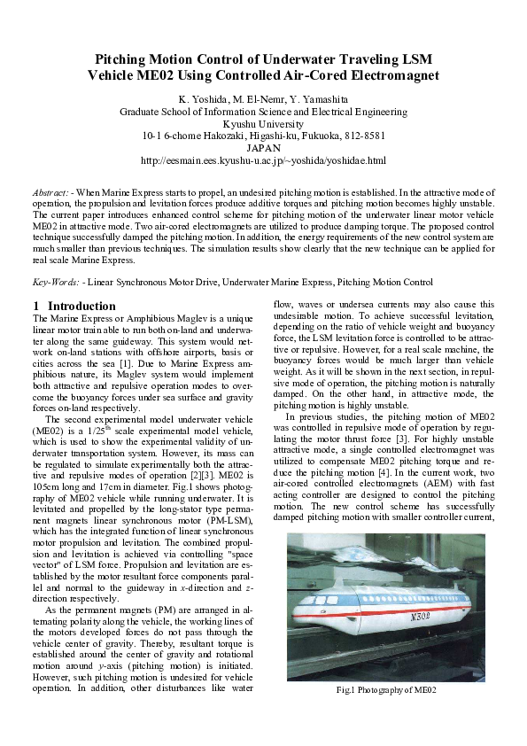 (PDF) Pitching motion control of underwater traveling LSM vehicle ME02 ...