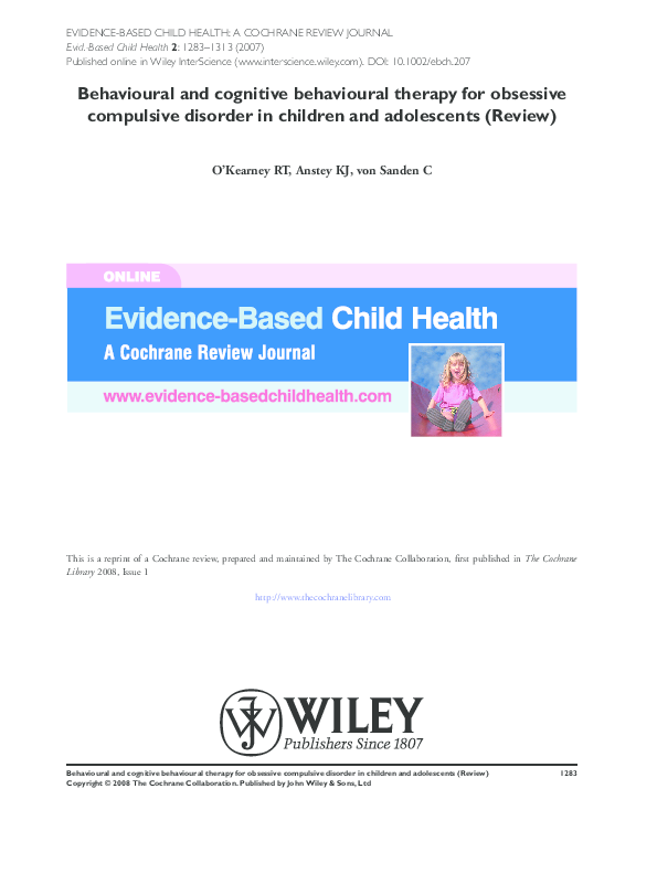 (PDF) Behavioural and cognitive behavioural therapy for obsessive compulsive disorder in ...