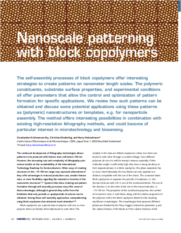 (PDF) Nanoscale patterning with block copolymers