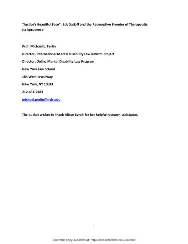 (PDF) Justice's Beautiful Face': Bob Sadoff and the Redemptive Promise ...