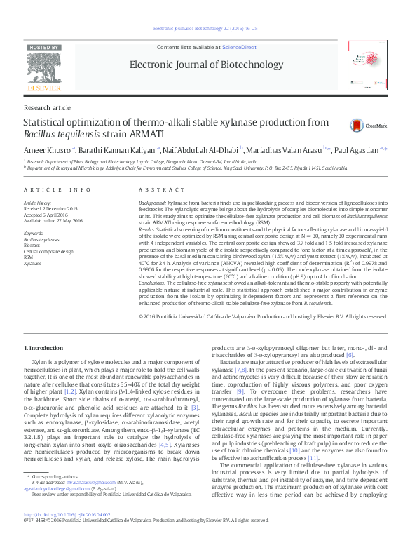 (PDF) Statistical optimization of thermo-alkali stable xylanase production from Bacillus ...