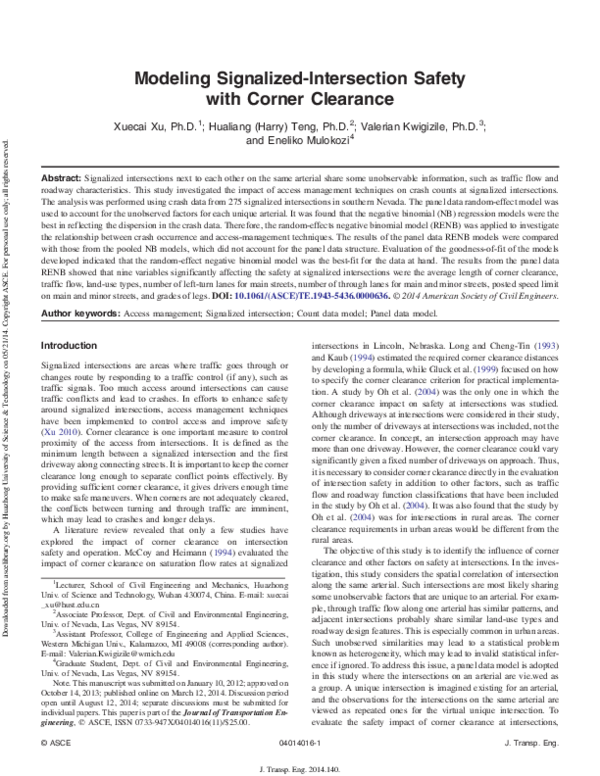 (PDF) Modeling Signalized-Intersection Safety with Corner Clearance