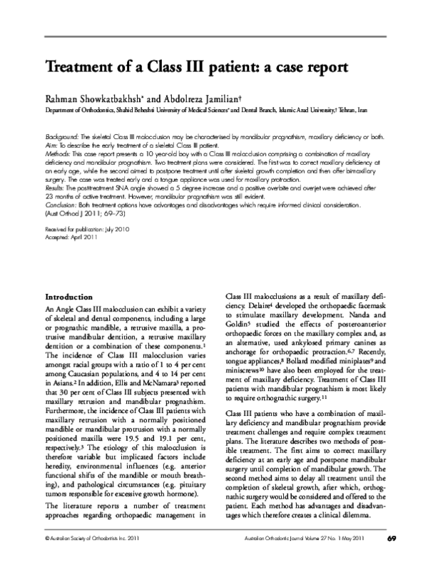 (PDF) Treatment of a Class III patient: a case report
