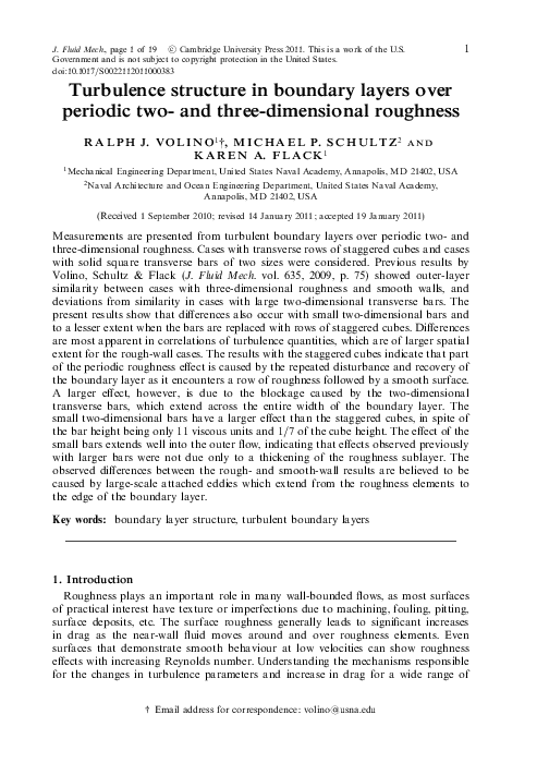 (PDF) Turbulence structure in boundary layers over periodic two-and three-dimensional roughness