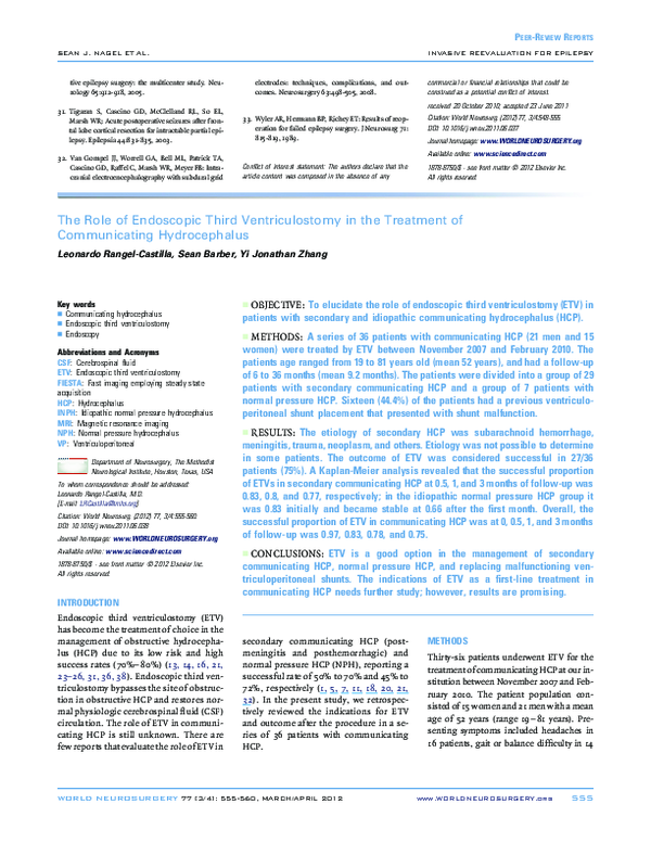 Pdf Endoscopic Third Ventriculostomy For Hydrocephalus