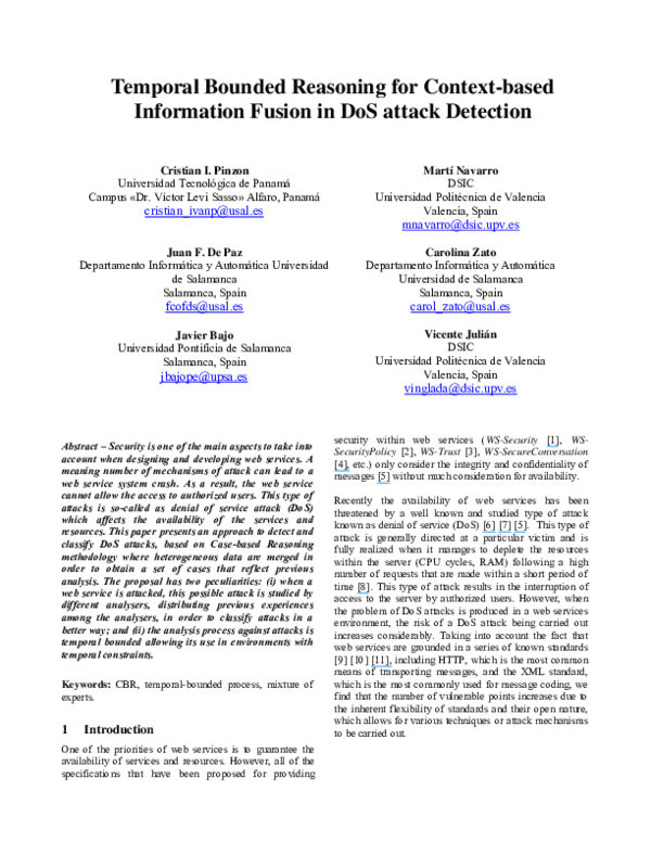 (PDF) Temporal bounded Reasoning for context-based information fusion in DoS attack detection