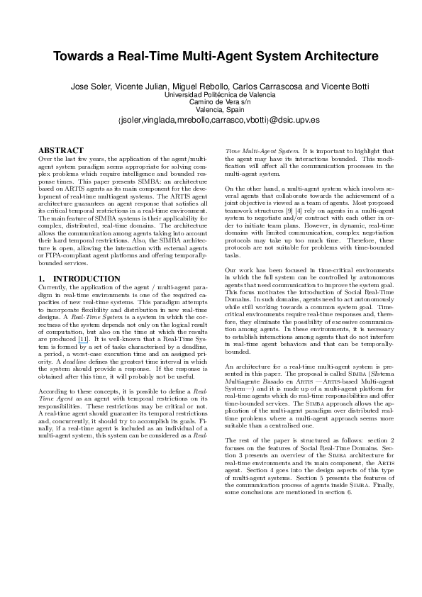 (PDF) Towards a Real-Time Multi-Agent System Architecture