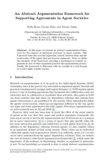 Pdf An Abstract Argumentation Framework For Supporting Agreements In Agent Societies