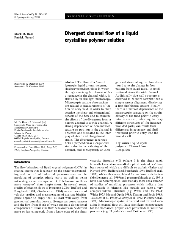 (PDF) Divergent channel flow of a liquid crystalline polymer solution