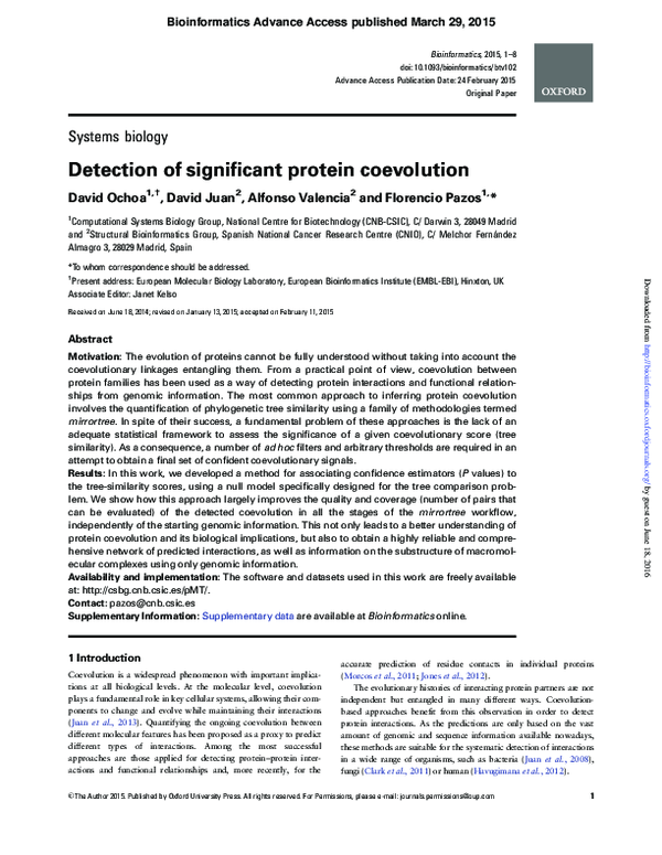 (PDF) Detection of significant protein co-evolution