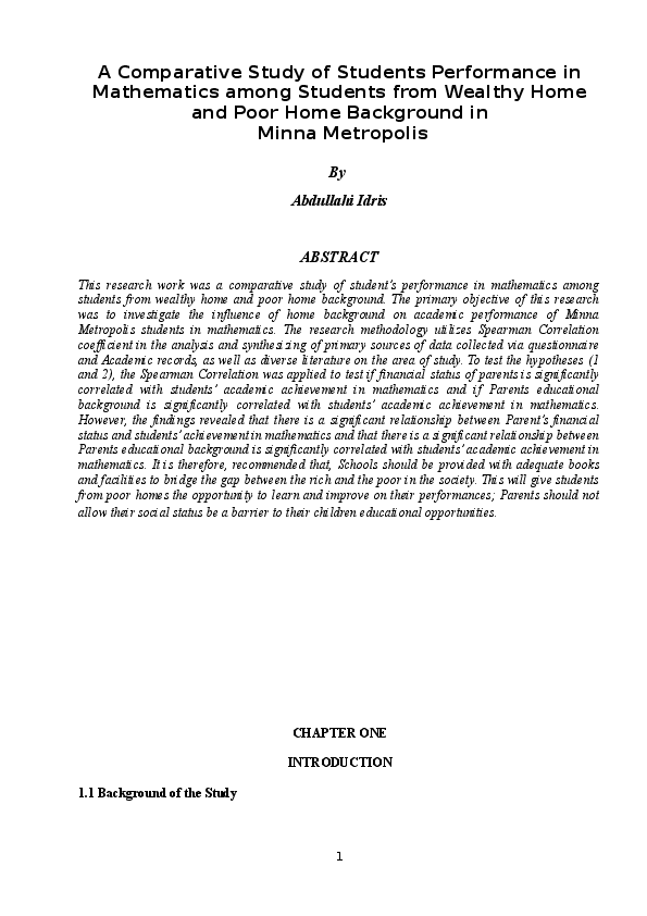 (DOC) A Comparative Study of Students Performance in Mathematics among ...
