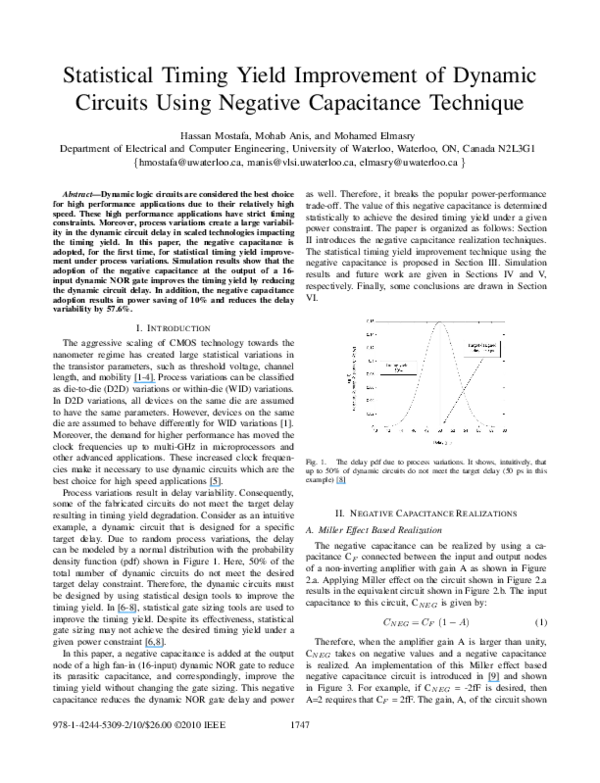 Pdf Statistical Timing Yield Improvement Of Dynamic Circuits Using Negative Capacitance Technique