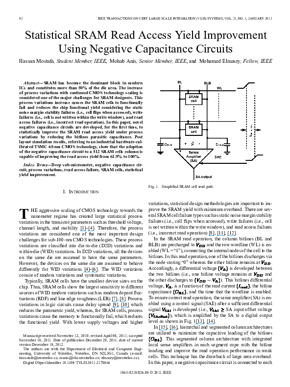 Pdf Statistical Sram Read Access Yield Improvement Using Negative Capacitance Circuits