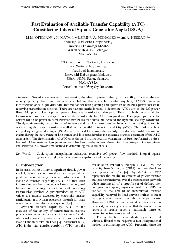 (PDF) Fast evaluation of available transfer capability using cubic-spline interpolation technique