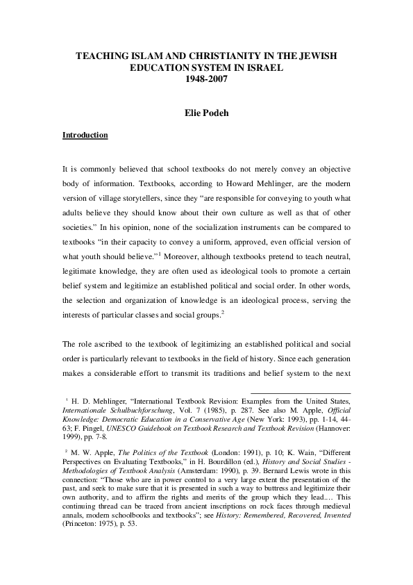 (PDF) Teaching Islam and Christianity in the Jewish Education System in ...