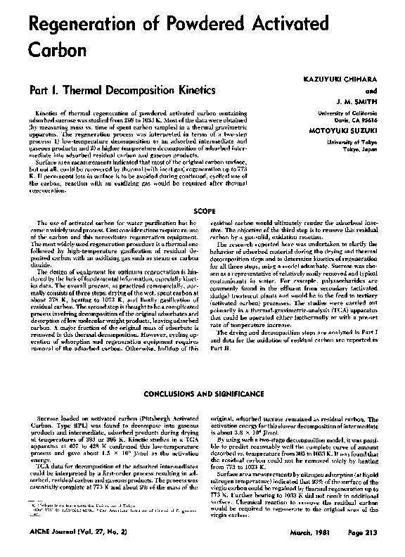 (PDF) Regeneration of powdered activated carbon. Part II: Steam-carbon ...